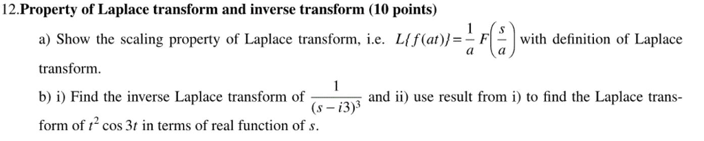 Solved 12.Property of Laplace transform and inverse | Chegg.com