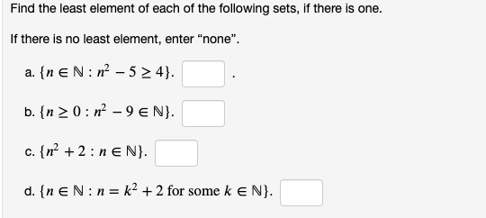 Solved Find the least element of each of the following sets, | Chegg.com
