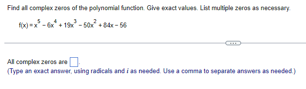 Solved Find all complex zeros of the polynomial function. | Chegg.com