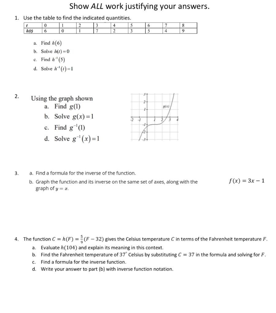 Solved Show ALL work justifying your answers. 1. Use the | Chegg.com
