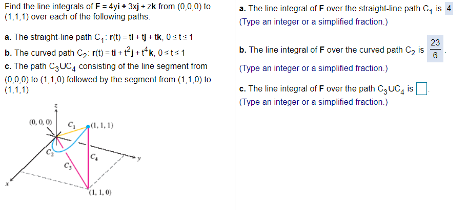 Solved Find the line integrals of F = 4yi + 3x3 + zk from | Chegg.com
