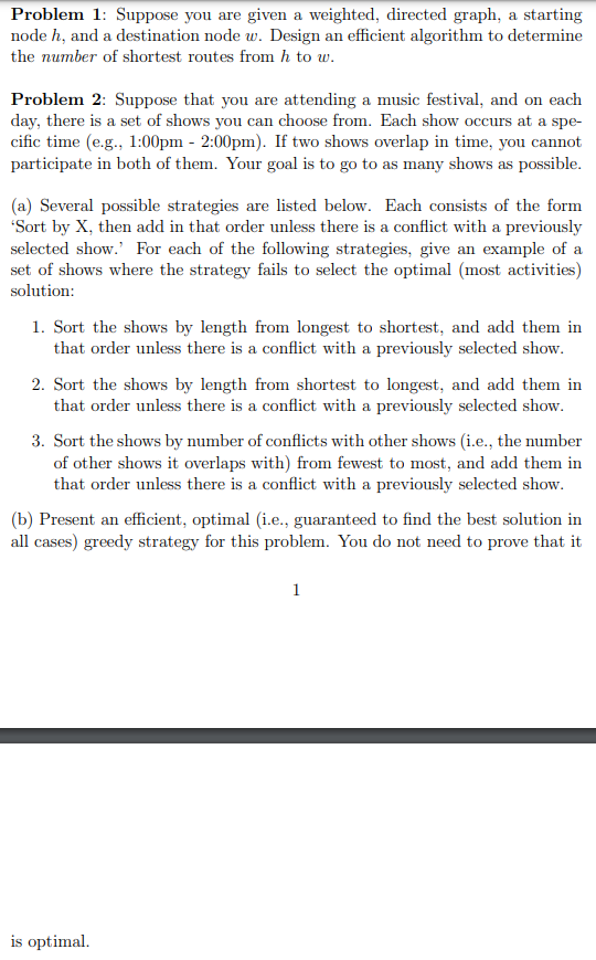 Problem 1: Suppose you are given a weighted, directed | Chegg.com