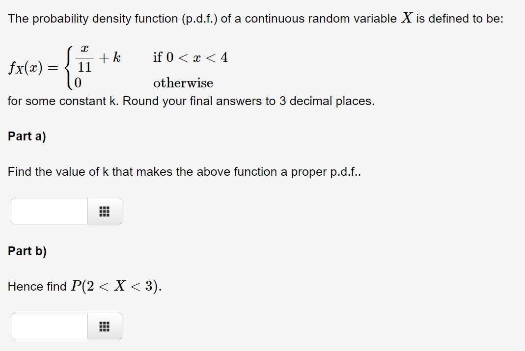Solved The probability density function (p.d.f.) of a | Chegg.com