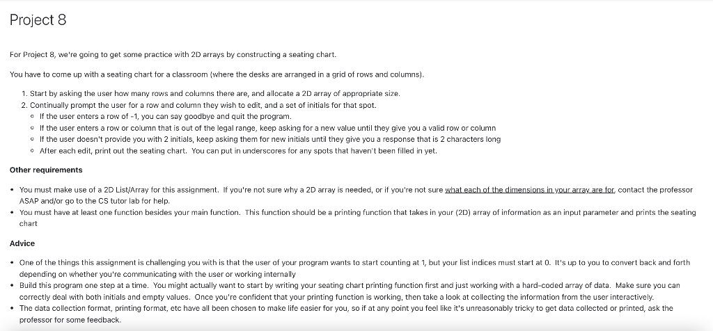 Solved Project 8 For Project 8, we're going to get some | Chegg.com