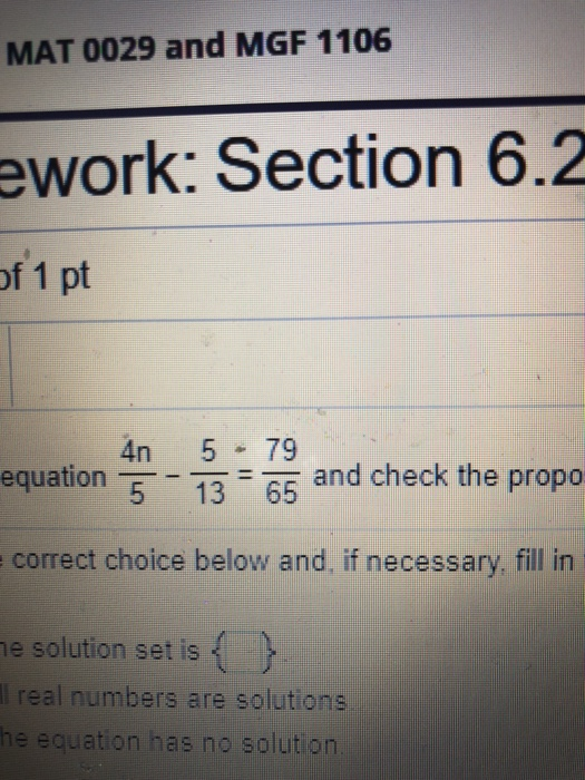Solved MAT 0029 and MGF 1106 ework: Section 6.2 of 1 pt 4n 5 | Chegg.com