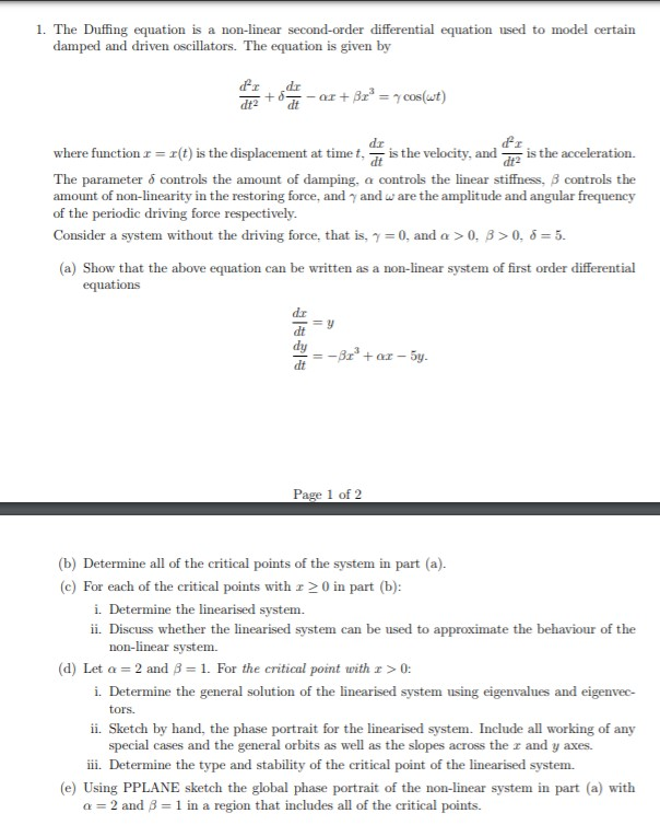 Solved 1. The Duffing equation is a non-linear second-order | Chegg.com