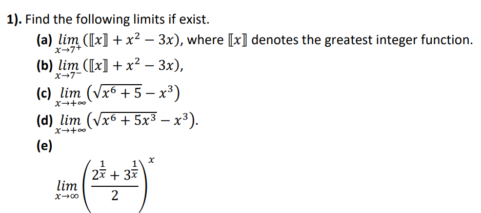 Solved 1). Find the following limits if exist. (a) | Chegg.com