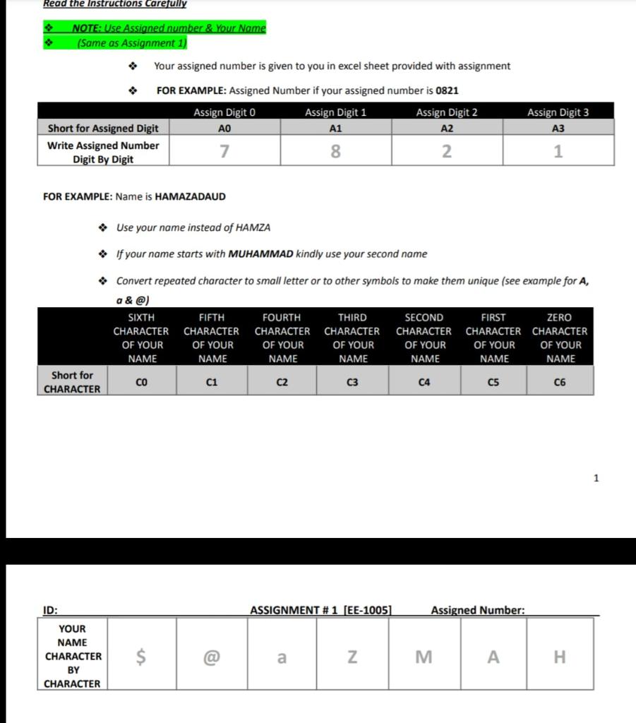 Solved * NOTE: Use Assianed number \& Your Name * (Same as | Chegg.com