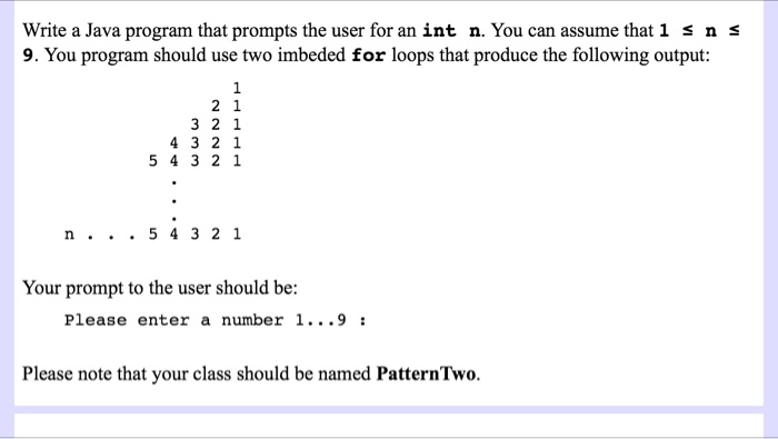 Solved Write a Java program that prompts the user for an int | Chegg.com