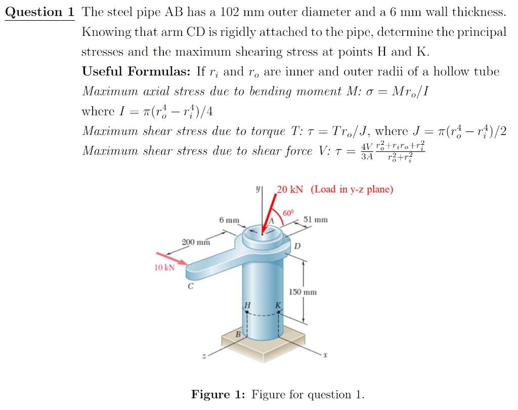 Solved Question 1 The steel pipe AB has a 102 mm outer | Chegg.com