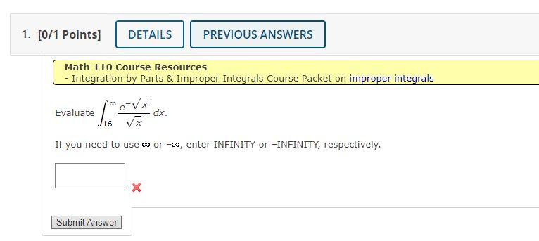 Solved Math 110 Course Resources - Integration by Parts \& | Chegg.com