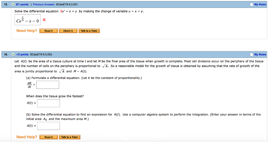 Solved 10. 0/1 points| Previous Answers SCalcET8 9.3.001. | Chegg.com