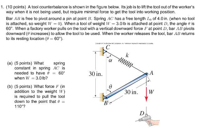 Solved 1. (10 points) A tool counterbalance is shown in the | Chegg.com
