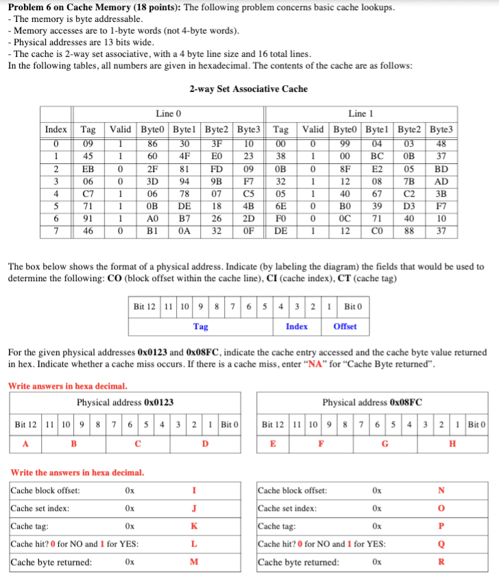 Solved Problem 6 on Cache Memory (18 points): The following | Chegg.com