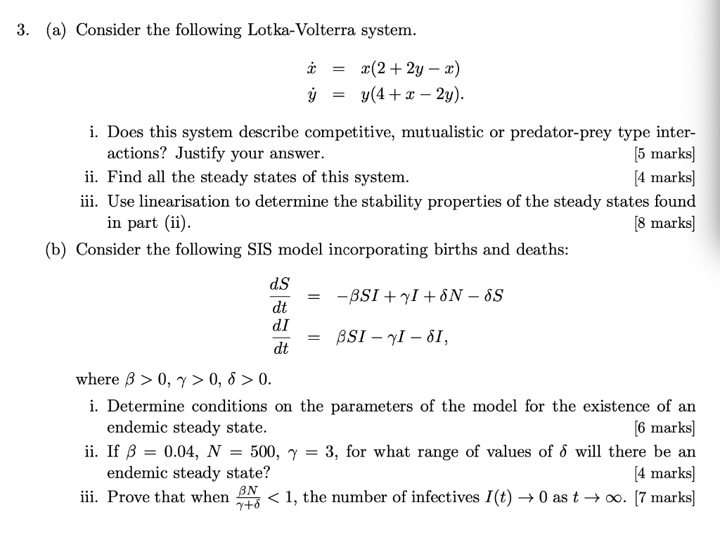 Solved 3. (a) Consider the following Lotka-Volterra system. | Chegg.com