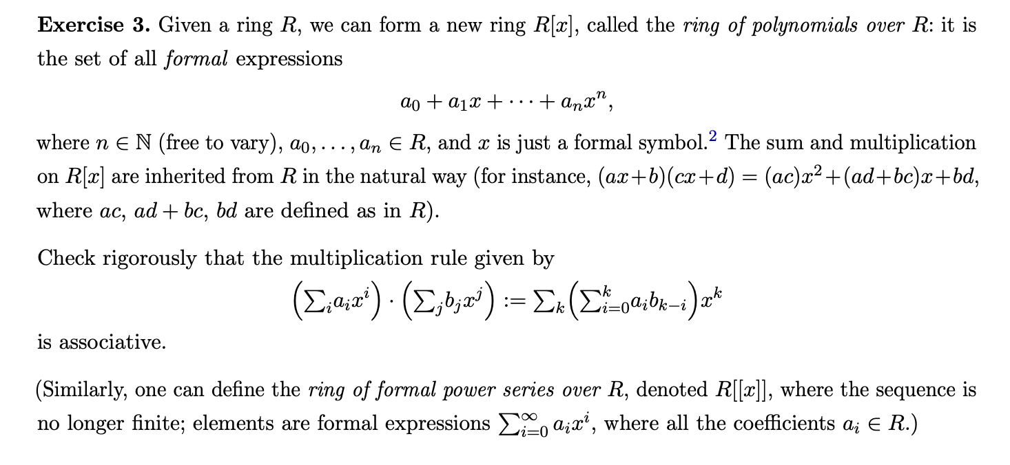 Solved Exercise 3. Given a ring R, we can form a new ring | Chegg.com