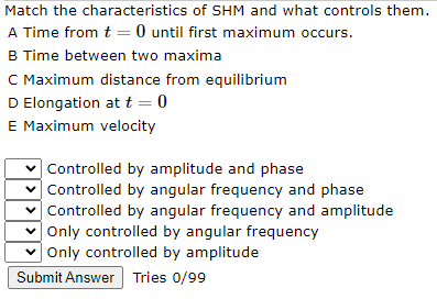 Solved Match the characteristics of SHM and what controls | Chegg.com