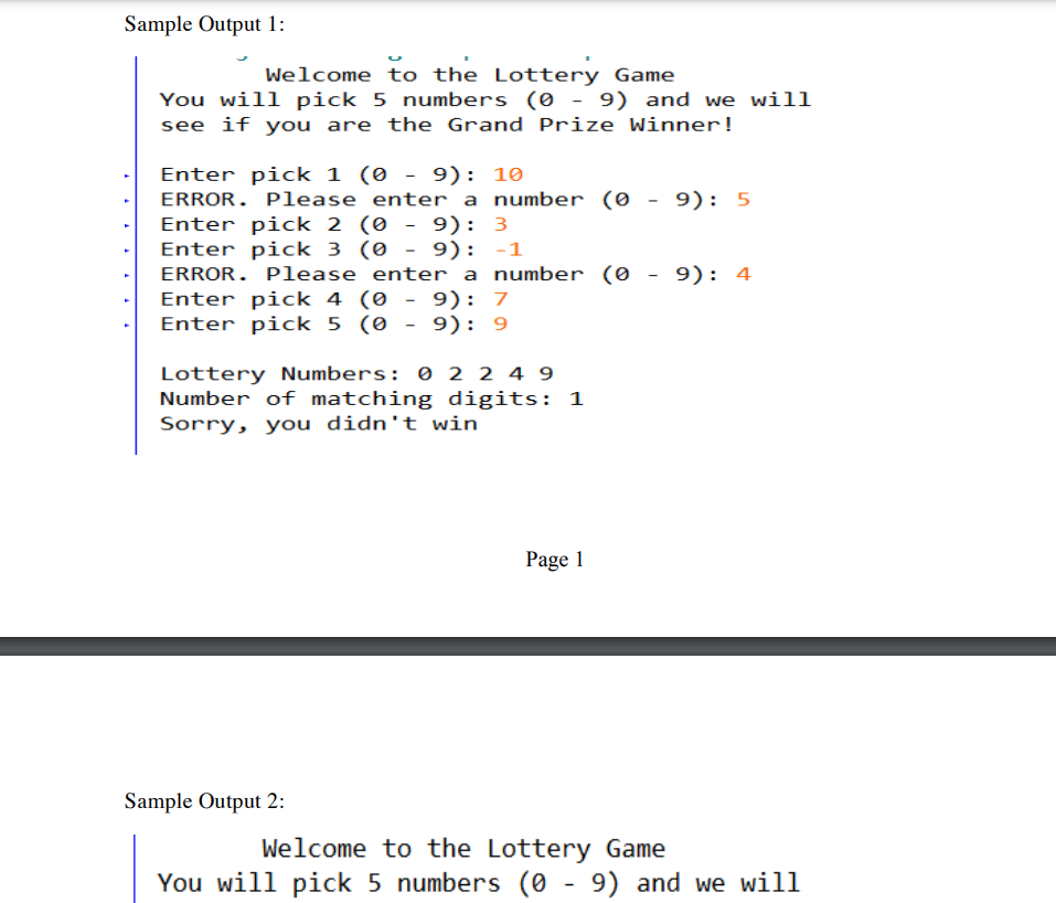 Solved Lottery Game You will use what you have learned from | Chegg.com