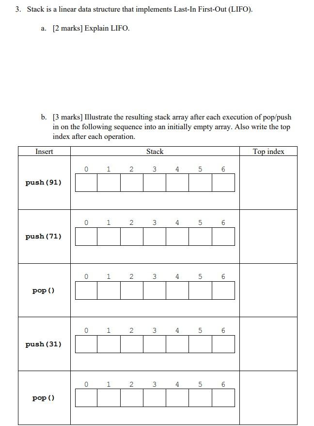 Solved 3. Stack is a linear data structure that implements | Chegg.com