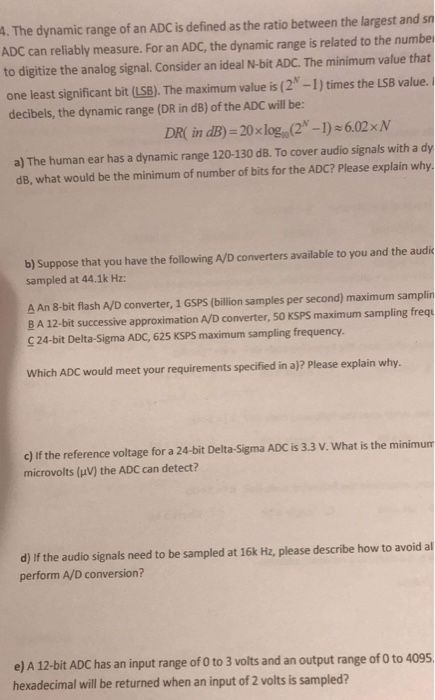 Solved . The dynamic range of an ADC is defined as the ratio | Chegg.com