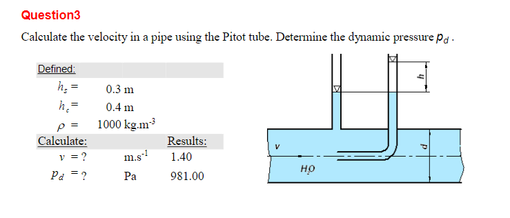 Solved Question3 Calculate the velocity in a pipe using the | Chegg.com