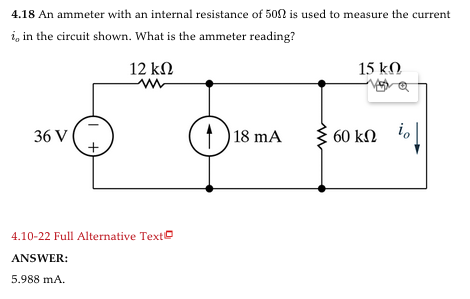Solved 4.18 ﻿An ammeter with an internal resistance of 50Ω | Chegg.com