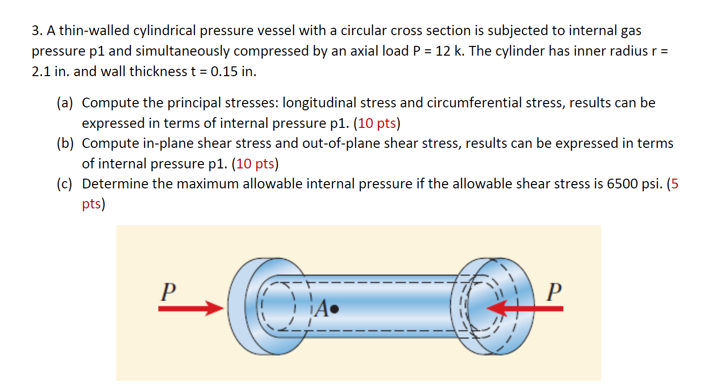 Solved 3. A thin-walled cylindrical pressure vessel with a | Chegg.com