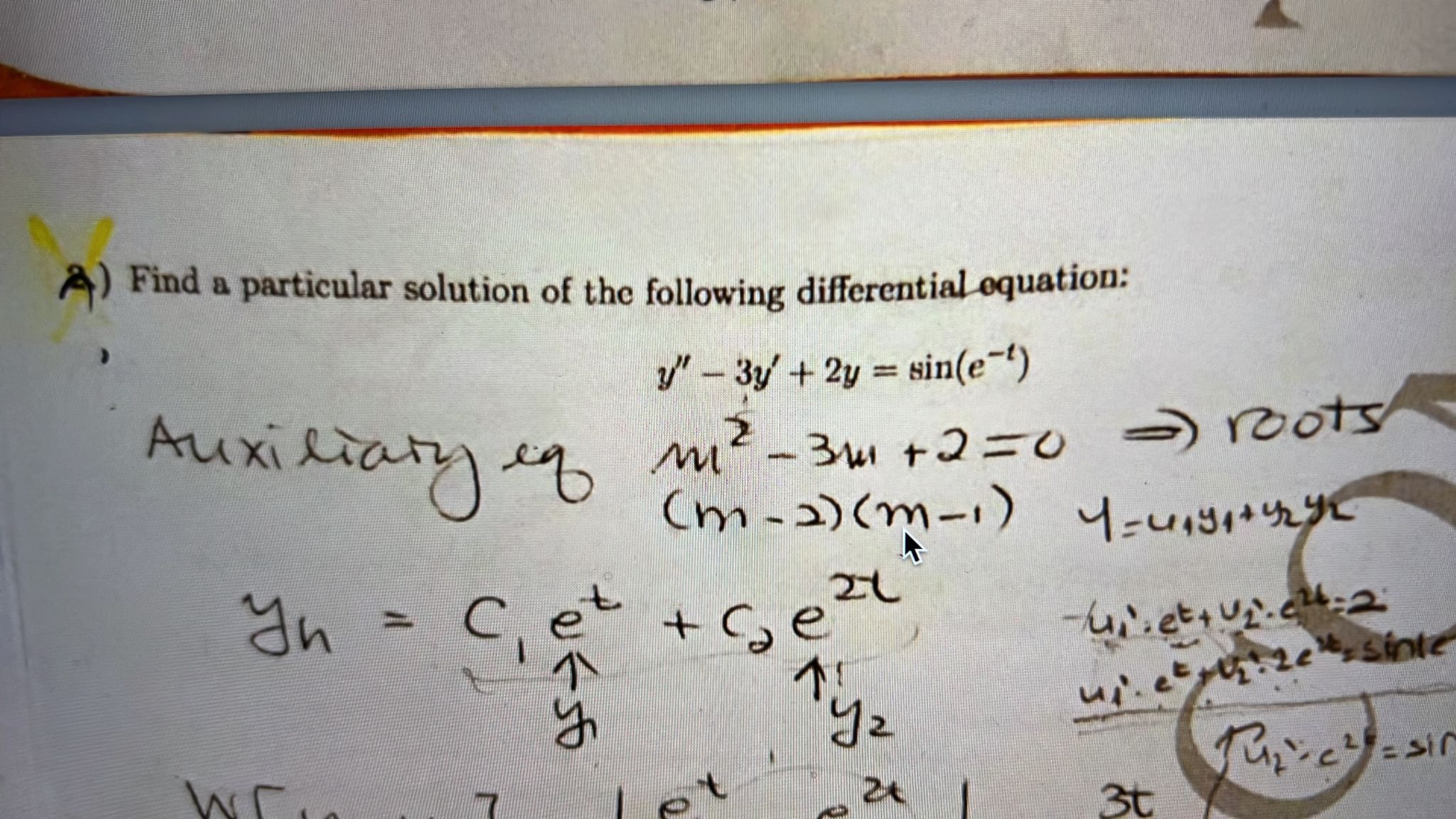 Solved A) Find a particular solution of the following | Chegg.com