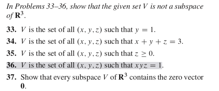 Solved In Problems 33–36, show that the given set V is not a | Chegg.com