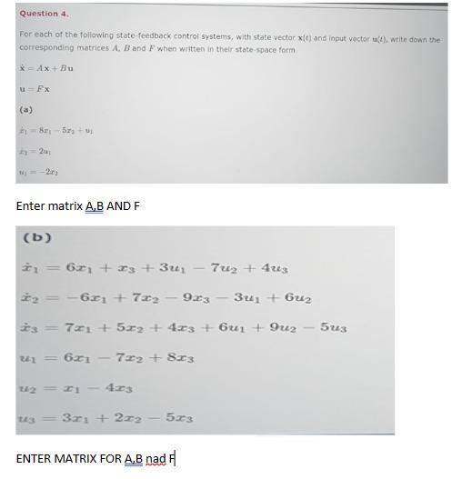 Solved For each of the following state-feedback control | Chegg.com