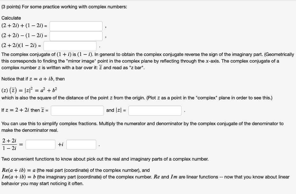 Solved (3 points) For some practice working with complex | Chegg.com