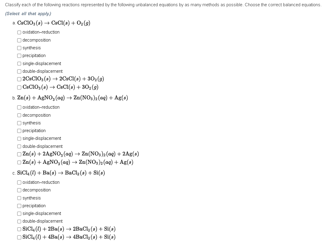 Solved Classify each of the following reactions represented | Chegg.com
