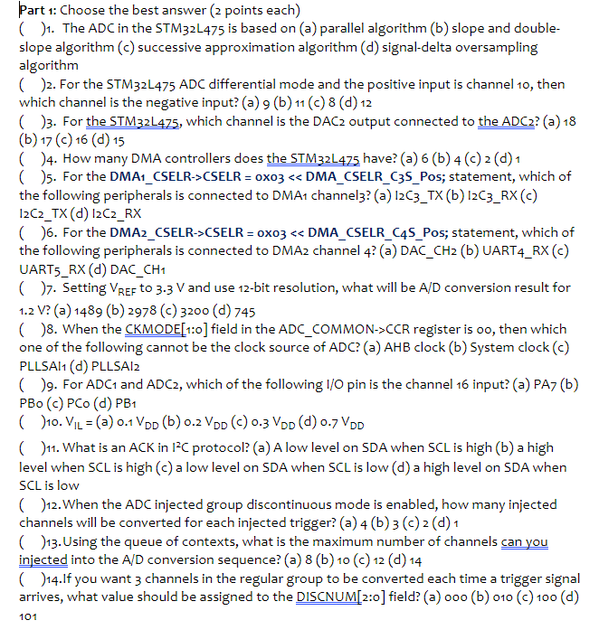 Solved Part 1: Choose the best answer ( 2 points each) ( ) | Chegg.com