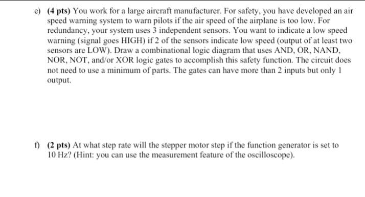 e) (4 pts) You work for a large aircraft | Chegg.com