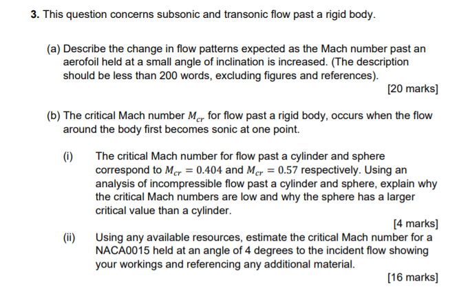 3. This question concerns subsonic and transonic flow | Chegg.com