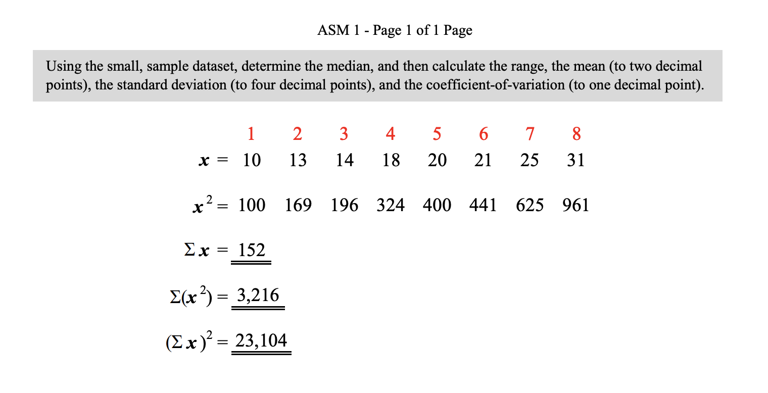 Solved ASM 1 - Page 1 of 1 Page Using the small, sample | Chegg.com
