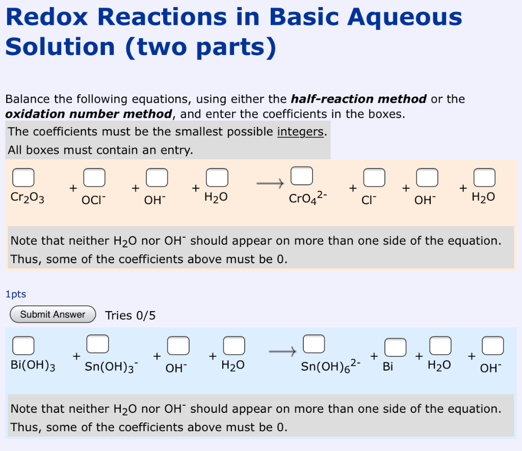 Solved Redox Reactions in Basic Aqueous Solution (two parts) | Chegg.com