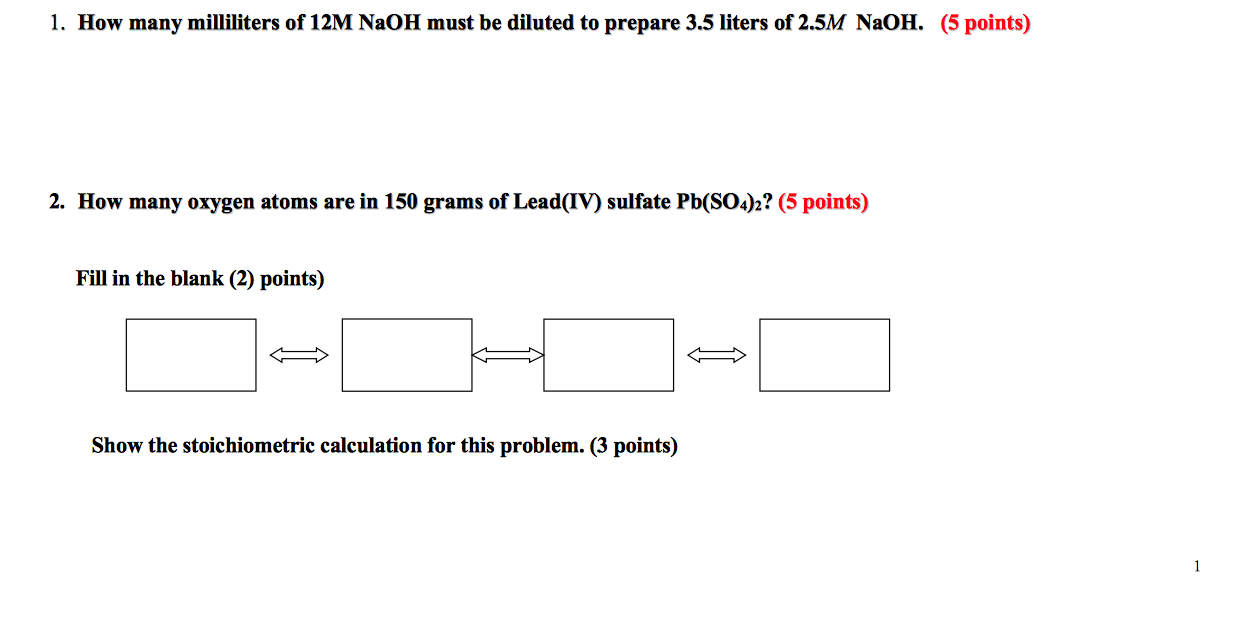 Solved 1. How many milliliters of 12M NaOH must be diluted | Chegg.com