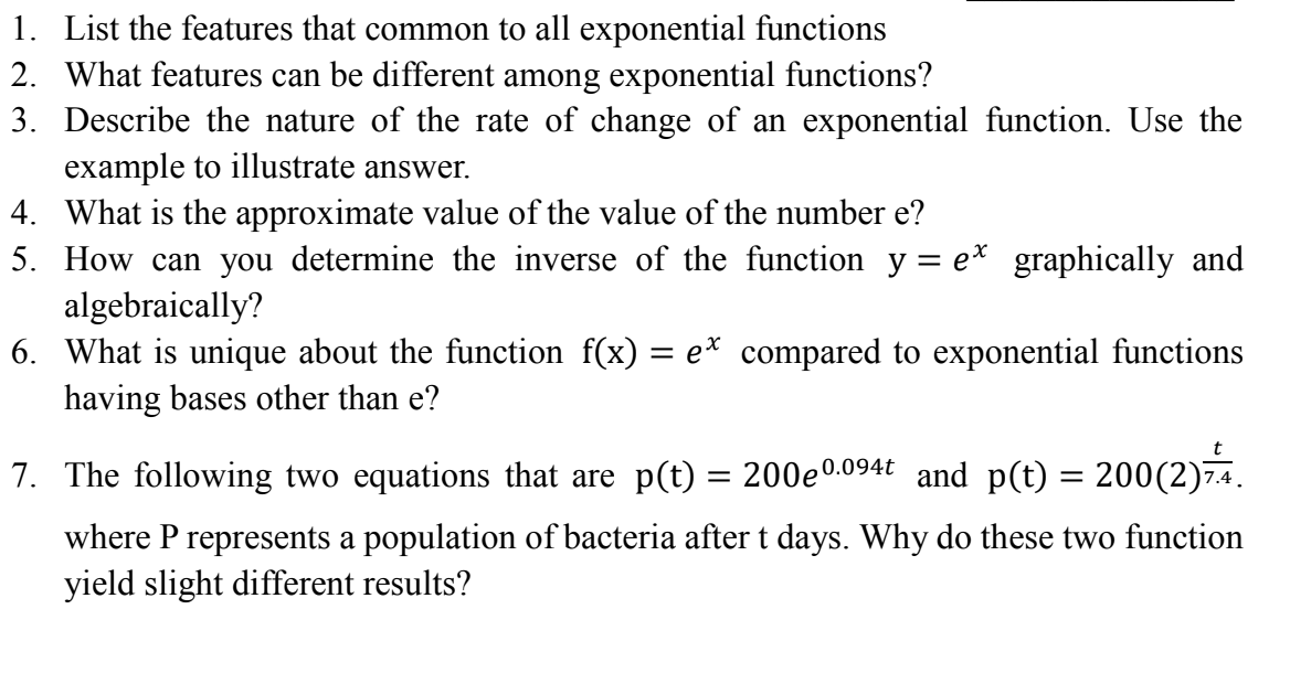 Solved 1. List the features that common to all exponential | Chegg.com