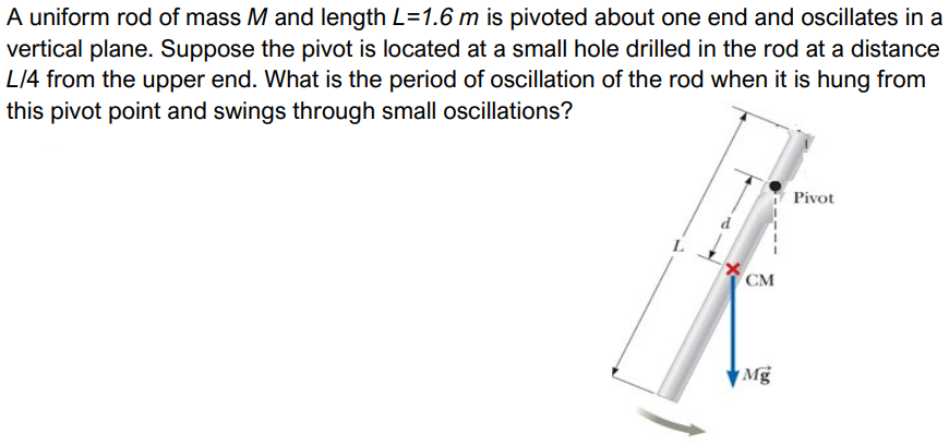 Solved A uniform rod of mass M and length L=1.6 m is pivoted | Chegg.com