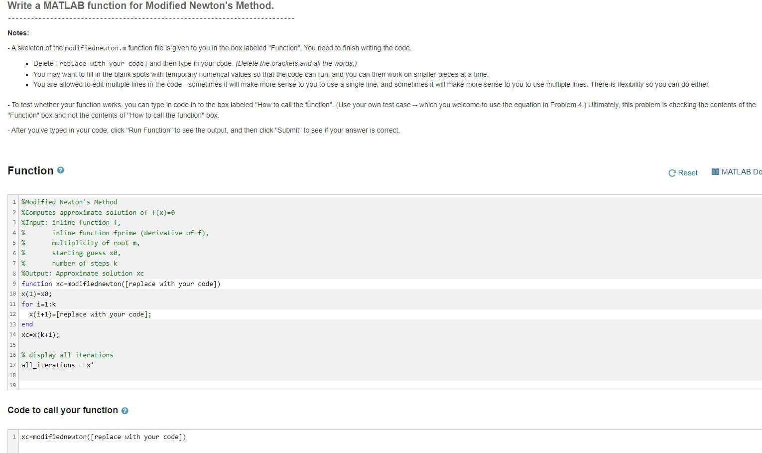 Notes: - A skeleton of the modifiednewton. m function | Chegg.com