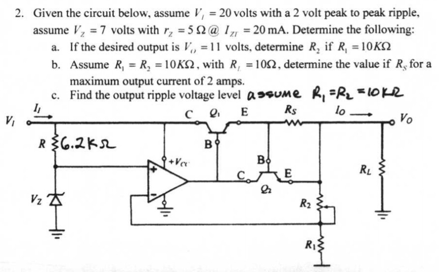 Solved 2. Given the circuit below, assume V, = 20 volts with | Chegg.com