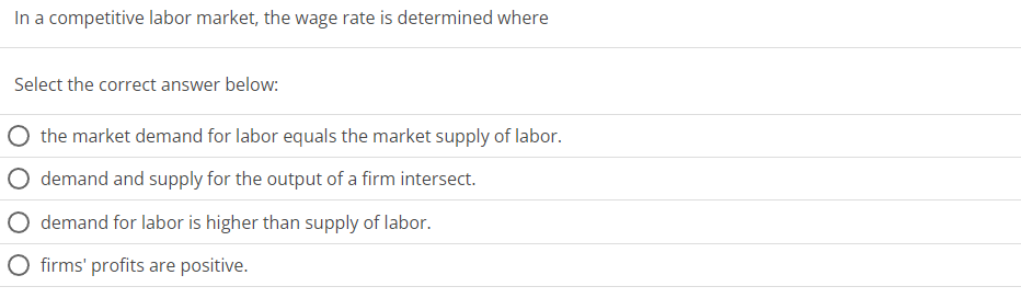 Solved In a competitive labor market, the wage rate is | Chegg.com