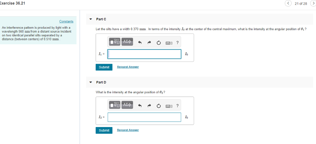 Solved xercise 36.21 21 of 28> Part C Constants An | Chegg.com
