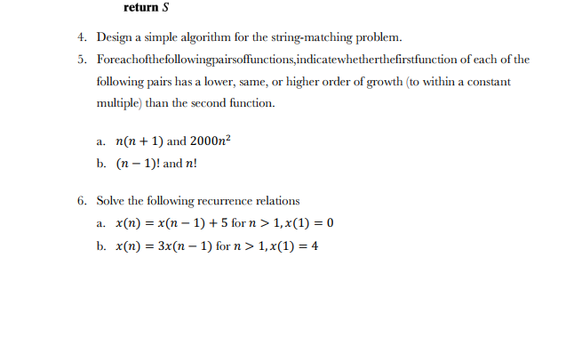 Solved returns 4. Design a simple algorithm for the | Chegg.com