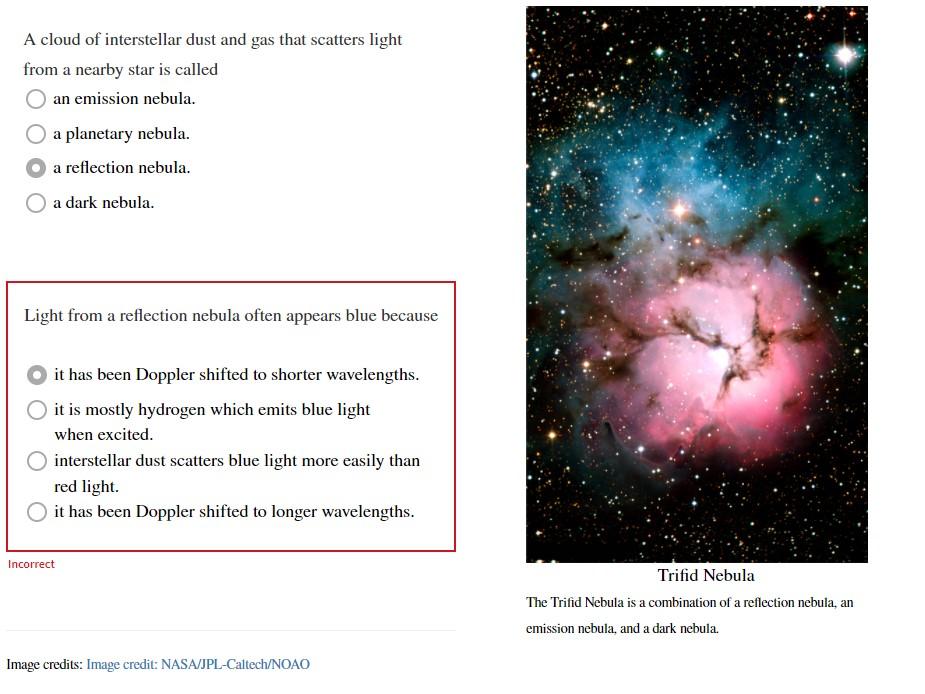 Solved A cloud of interstellar dust and gas that scatters | Chegg.com