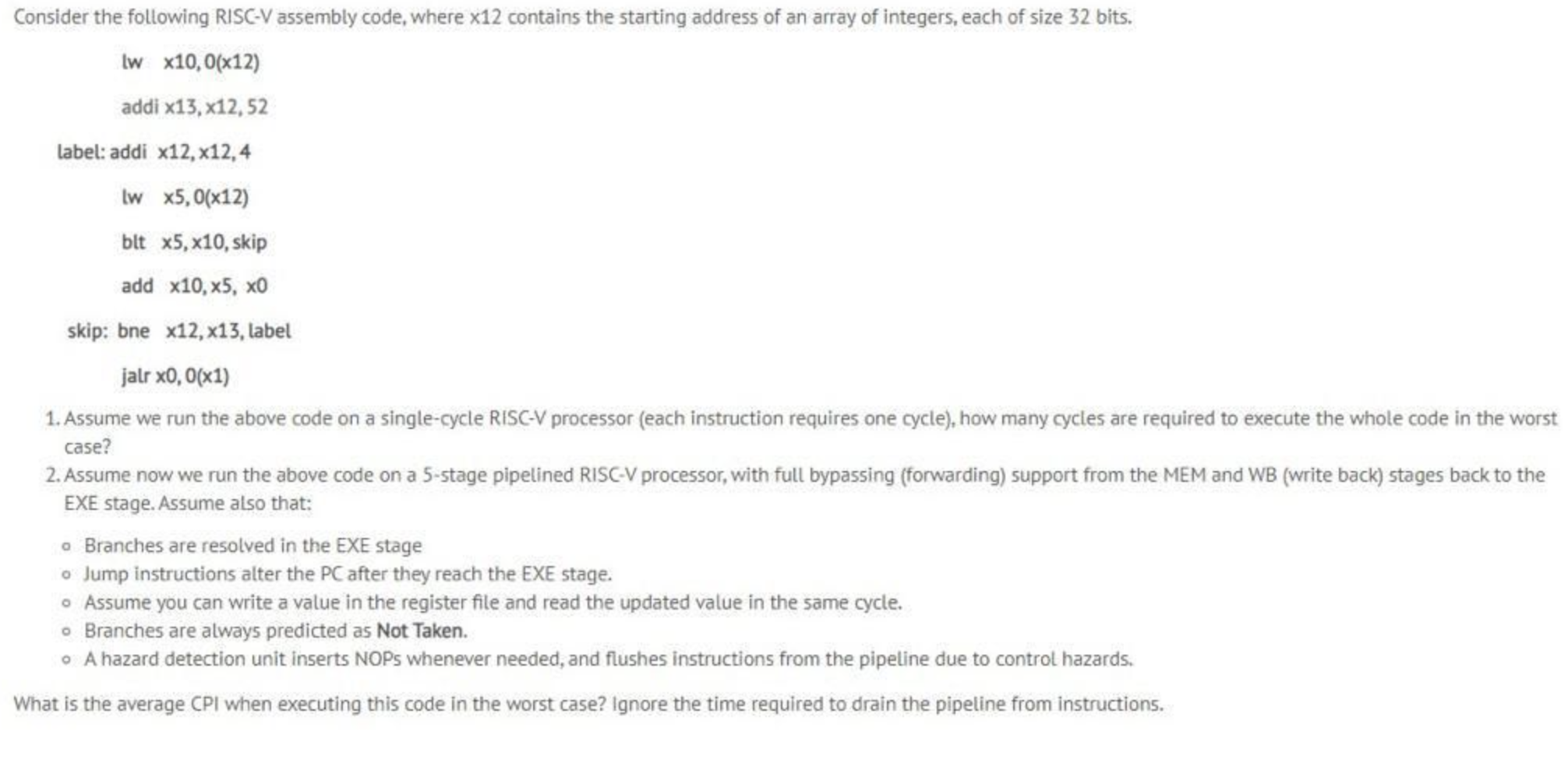 Consider the following RISC-V assembly code, where | Chegg.com