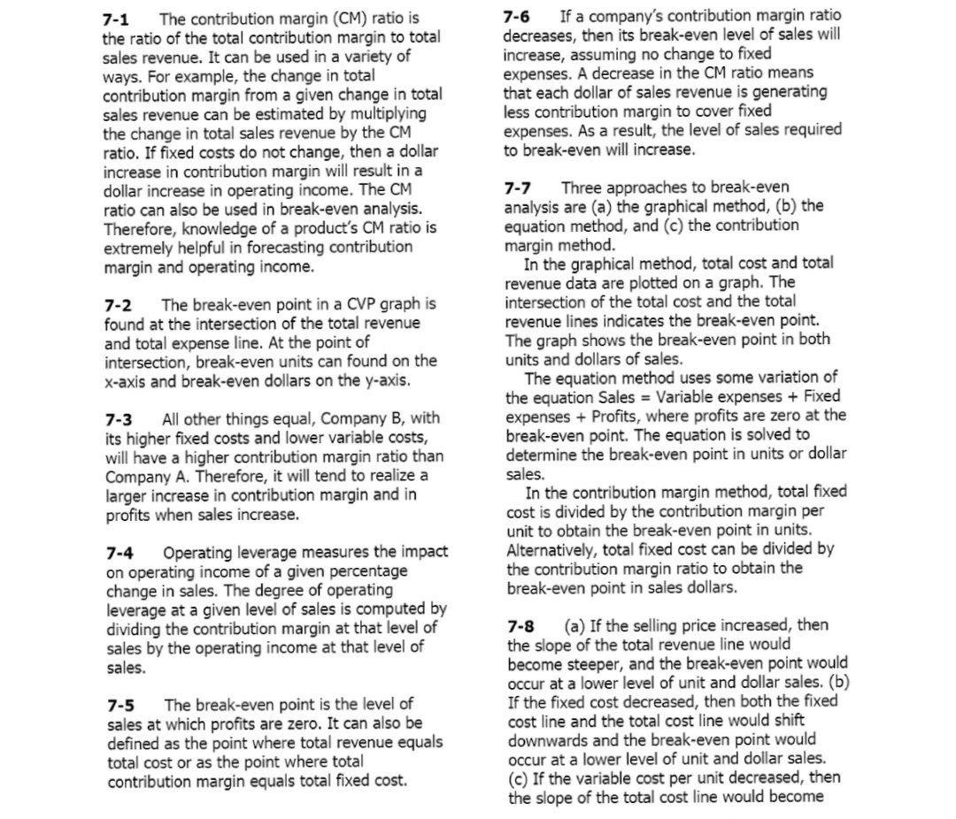 Solved 7-1 The contribution margin (CM) ratio is the ratio | Chegg.com