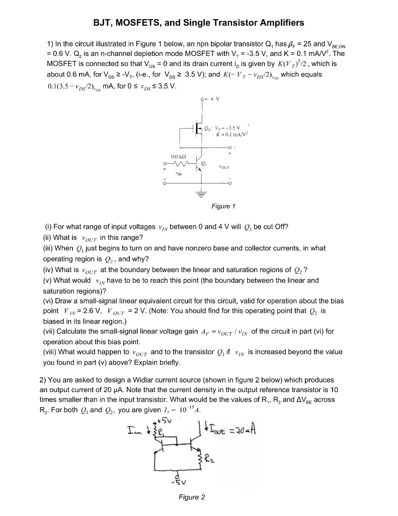 BJT, MOSFETS, and Single Transistor Amplifiers 1) In | Chegg.com