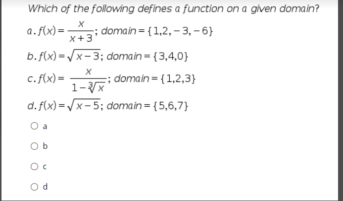 Solved Which of the following defines a function on a given | Chegg.com
